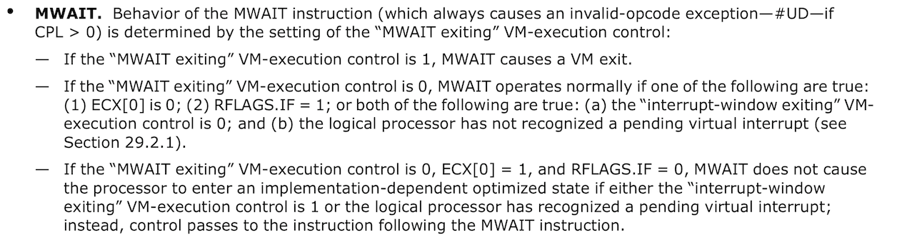 pause,hlt,mwait/monitor | Forwarder